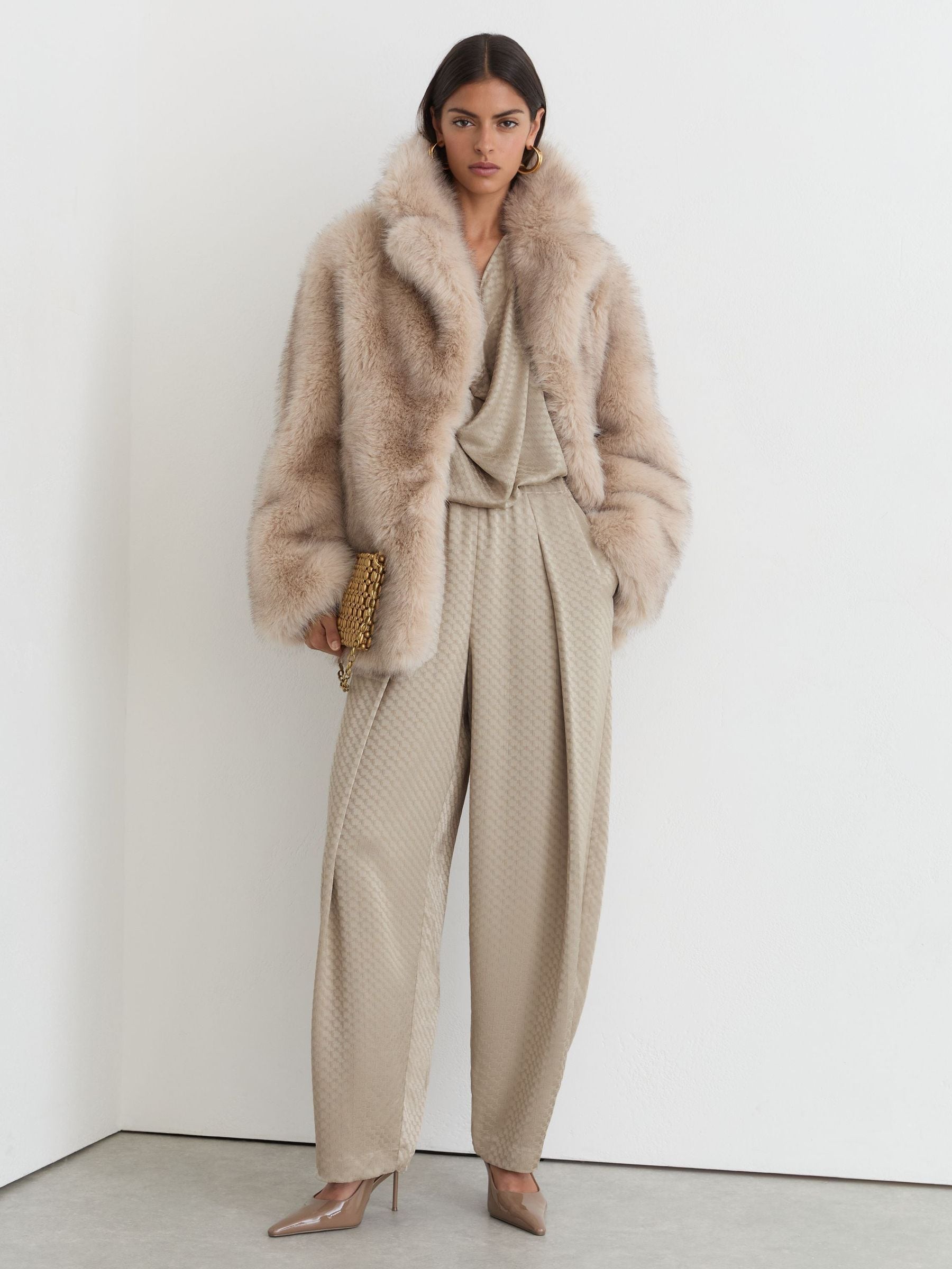REISS Reiss Dia Jacquard Pleated Tapered Trousers